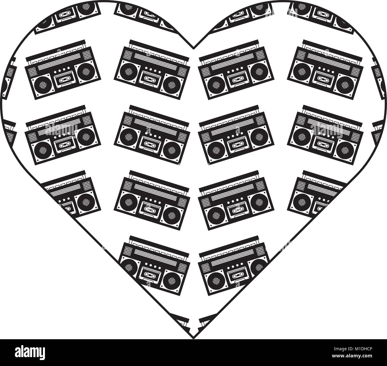 pattern shape heart with stereo recorder player vector illustration ...