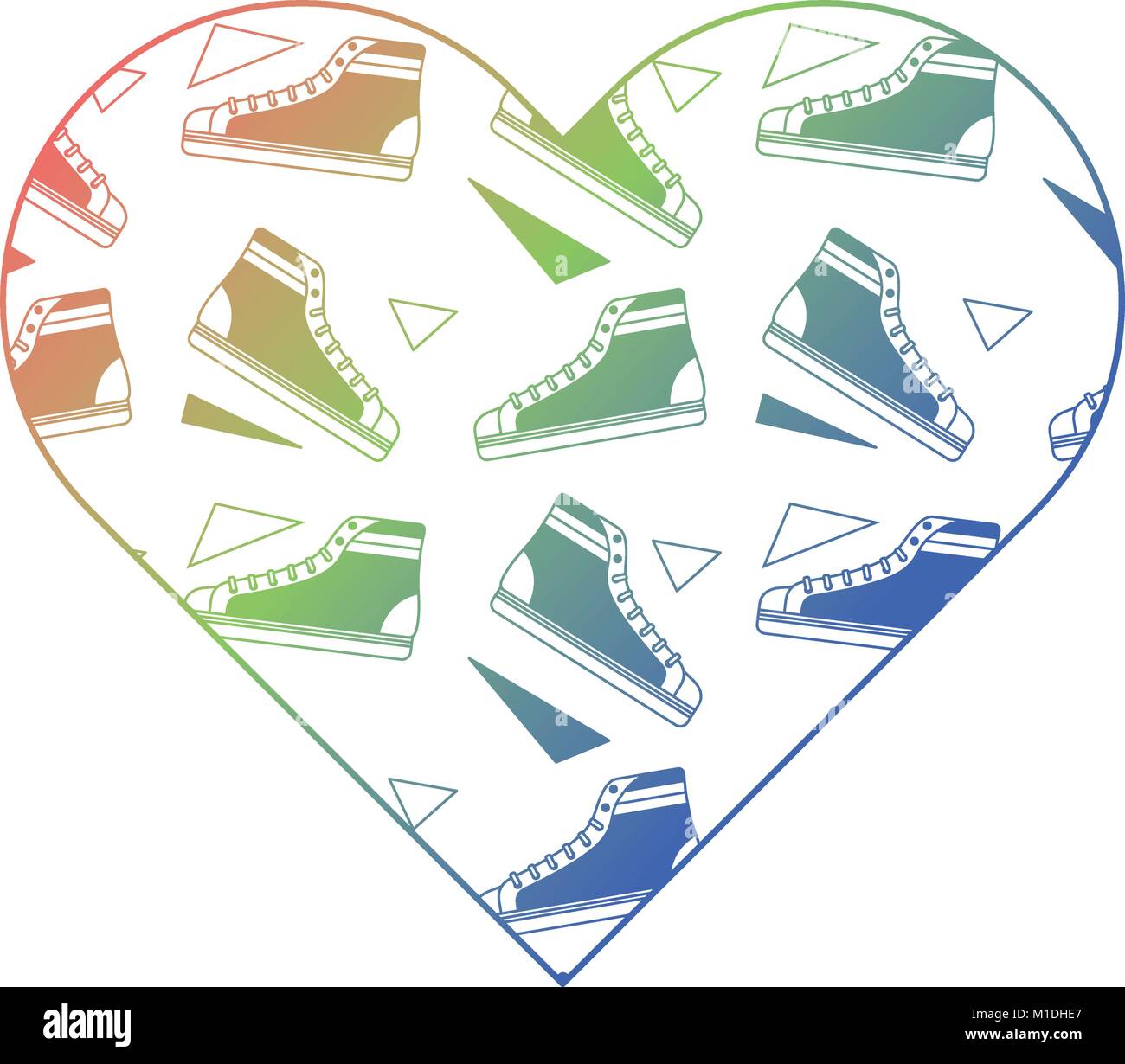 pattern shape heart with classic sneakers fashion vector illustration ...