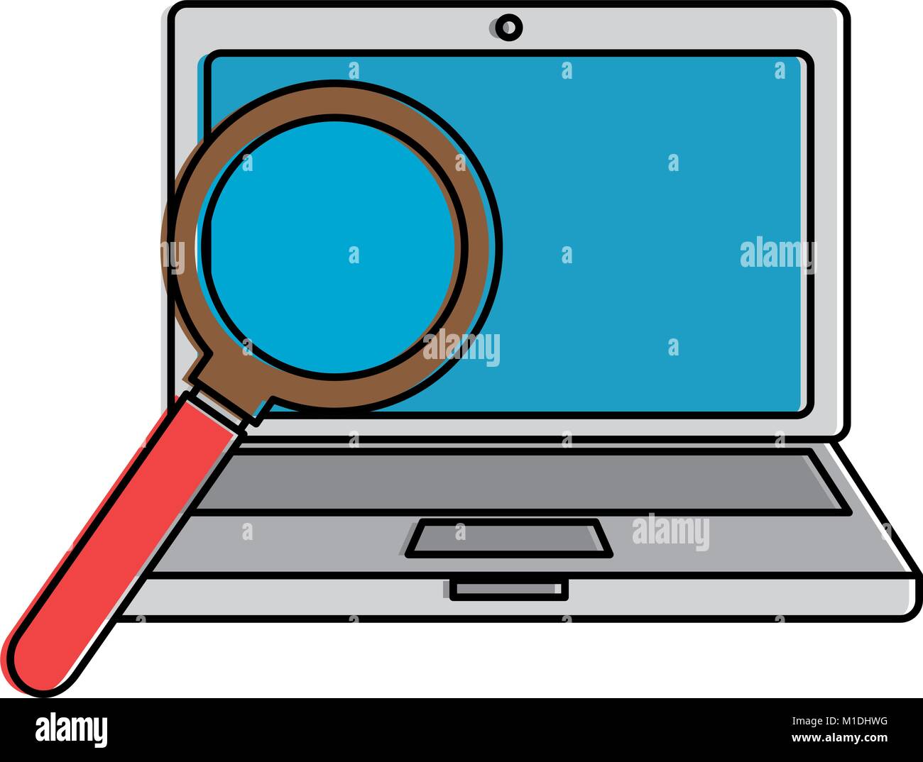 laptop computer with magnifying glass vector illustration design Stock ...