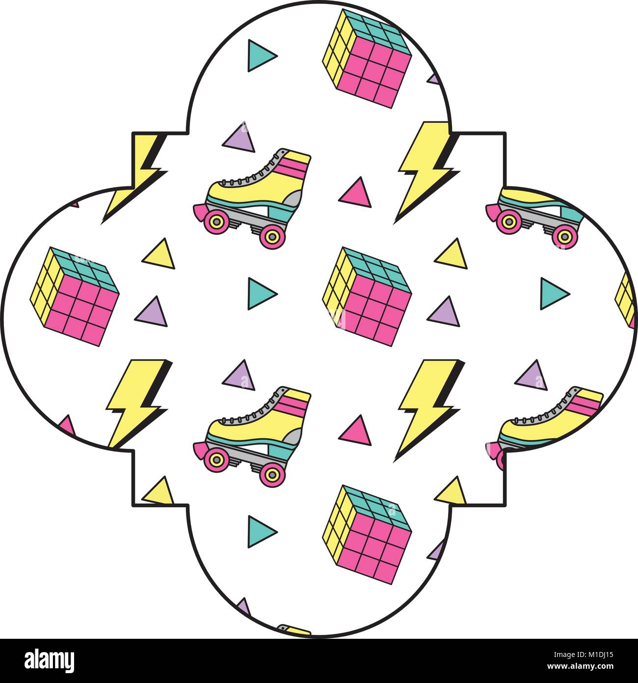 label vintage retro roller skates and rubik cube game vector ...