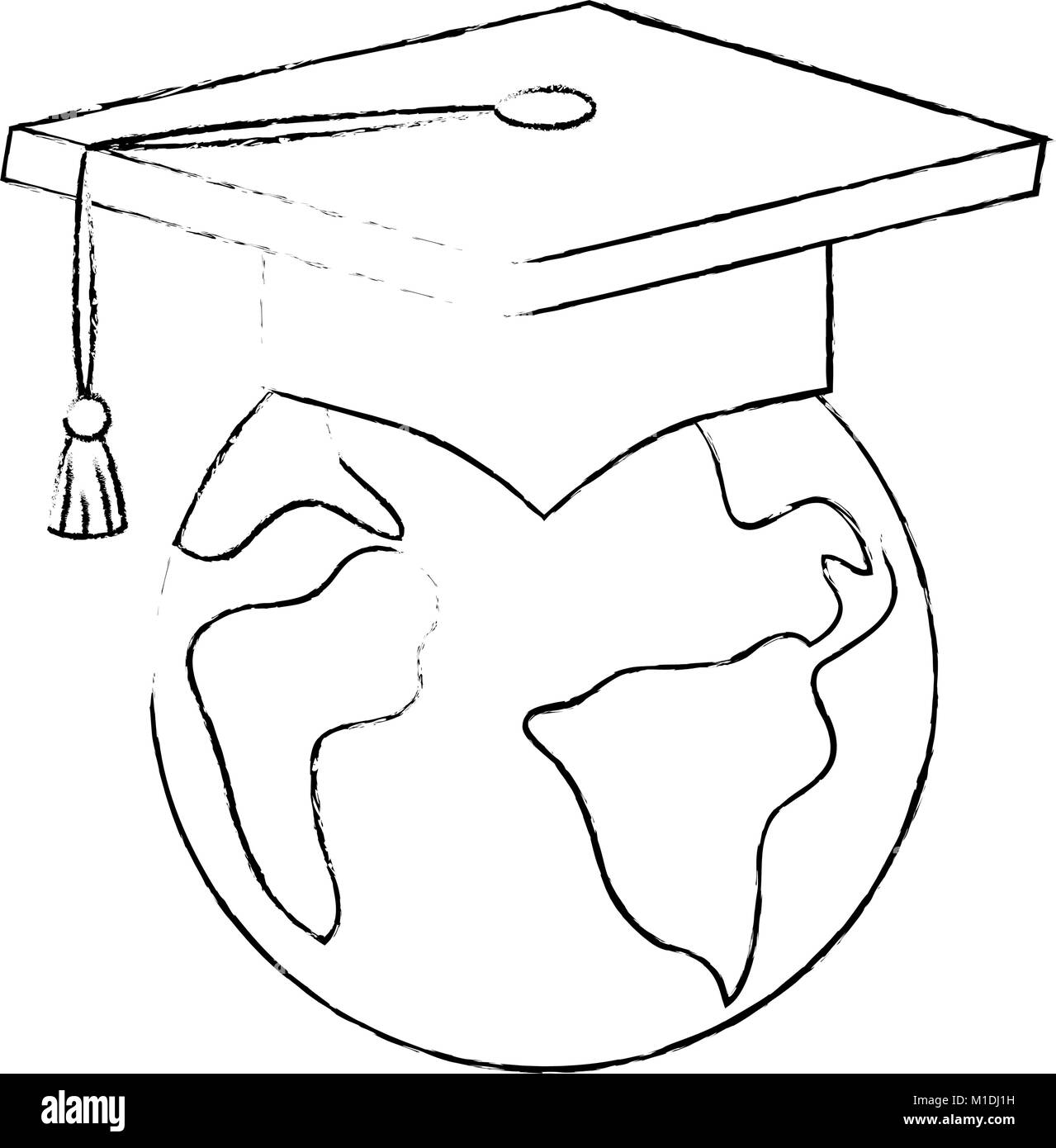 earth planet with graduation hat vector illustration design Stock ...