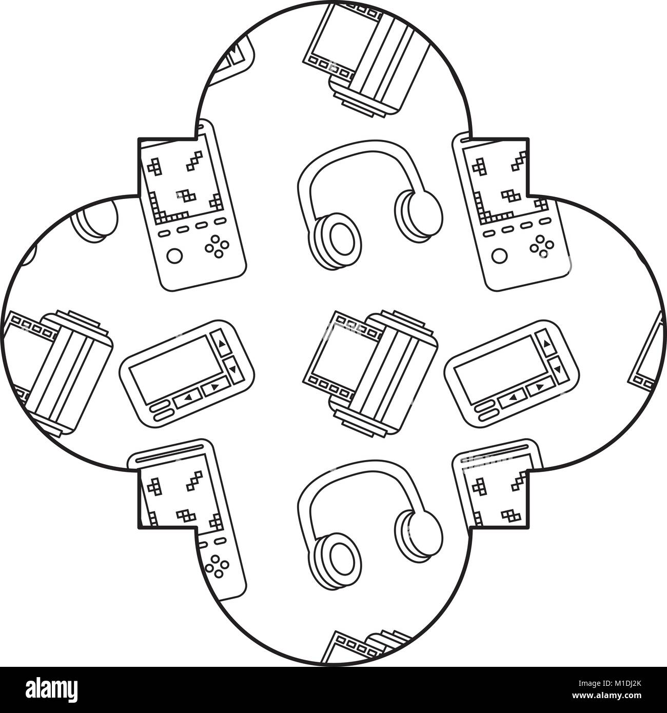 label vintage retro video game and headphones vector illustration ...