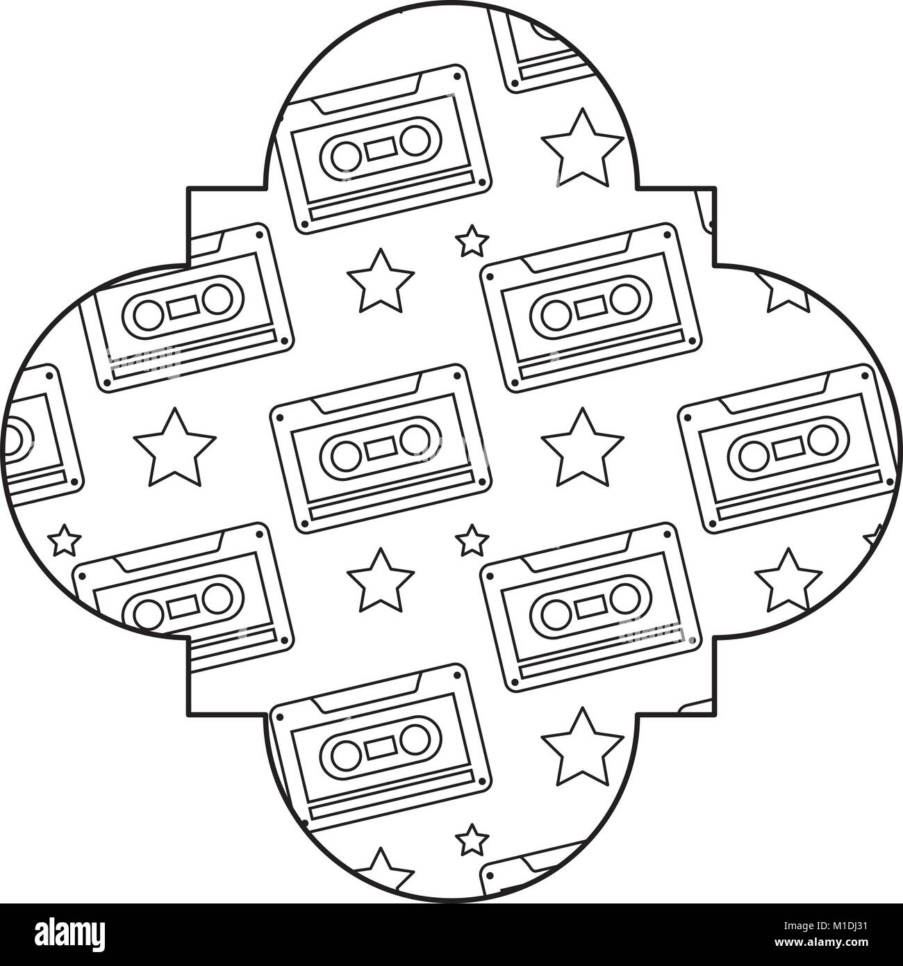 label vintage retro cassette tape recorder vector illustration outline ...