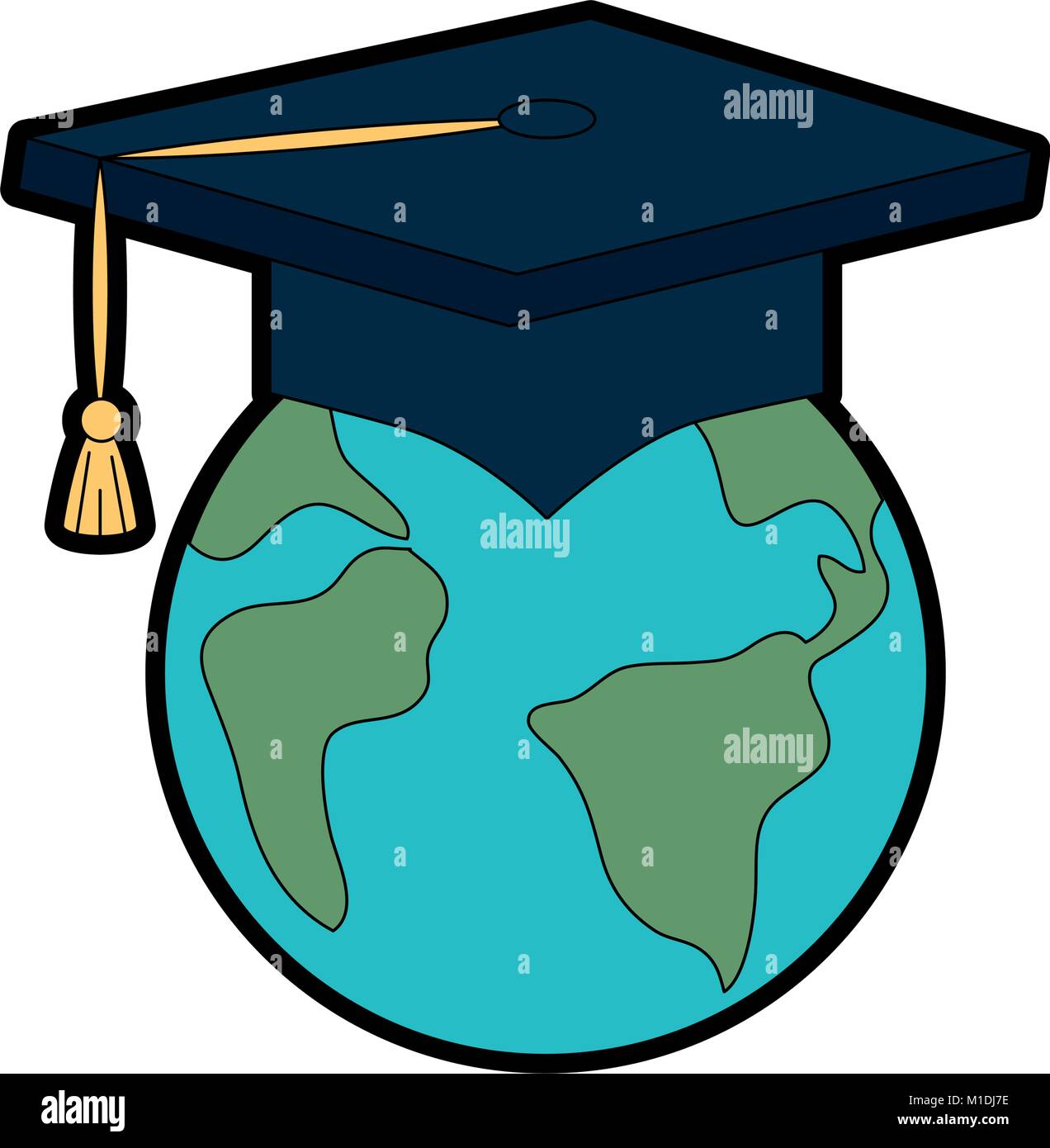 earth planet with graduation hat vector illustration design Stock ...