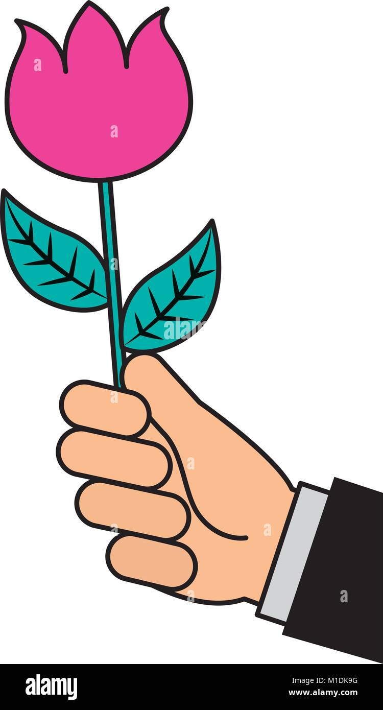 hand holding beautiful flower nature vector illustration Stock Vector ...