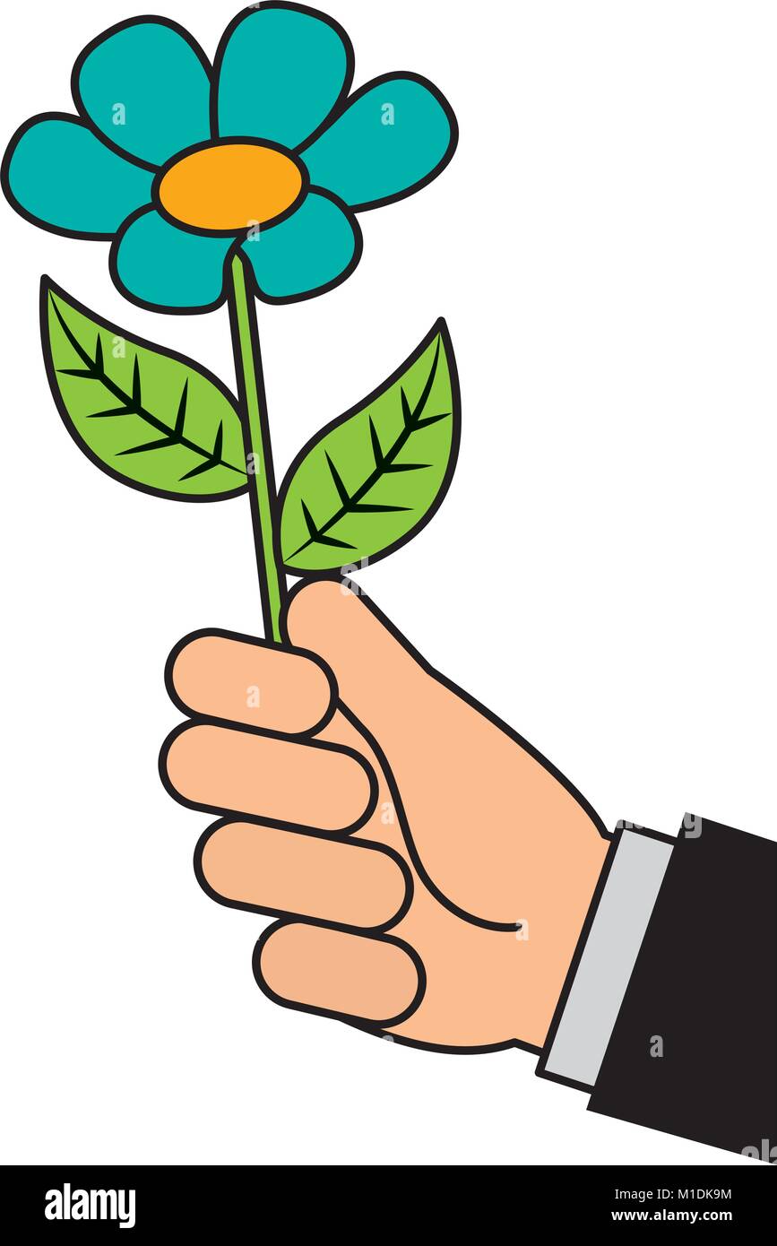 hand holding beautiful flower nature vector illustration Stock Vector ...