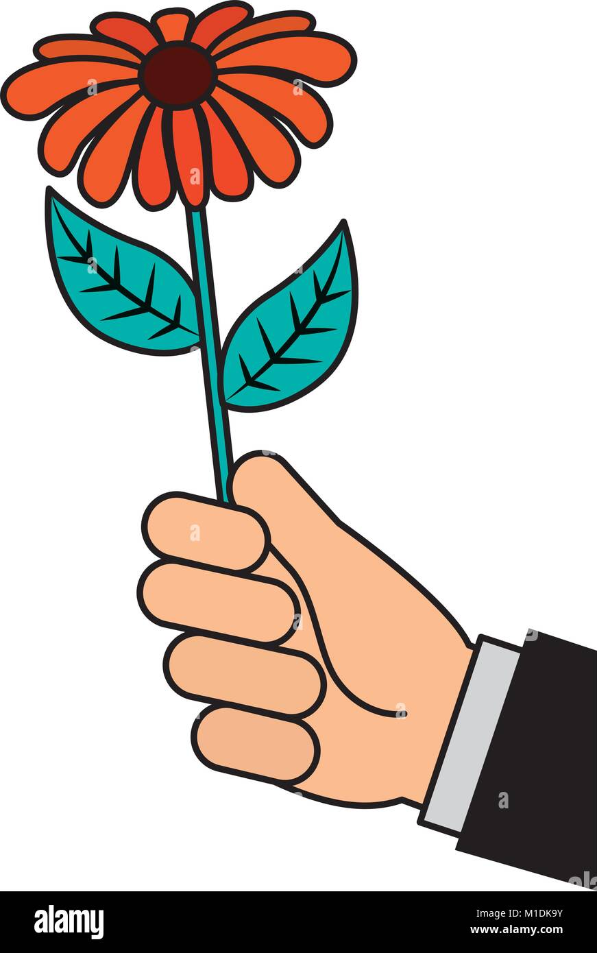 hand holding beautiful flower nature vector illustration Stock Vector ...