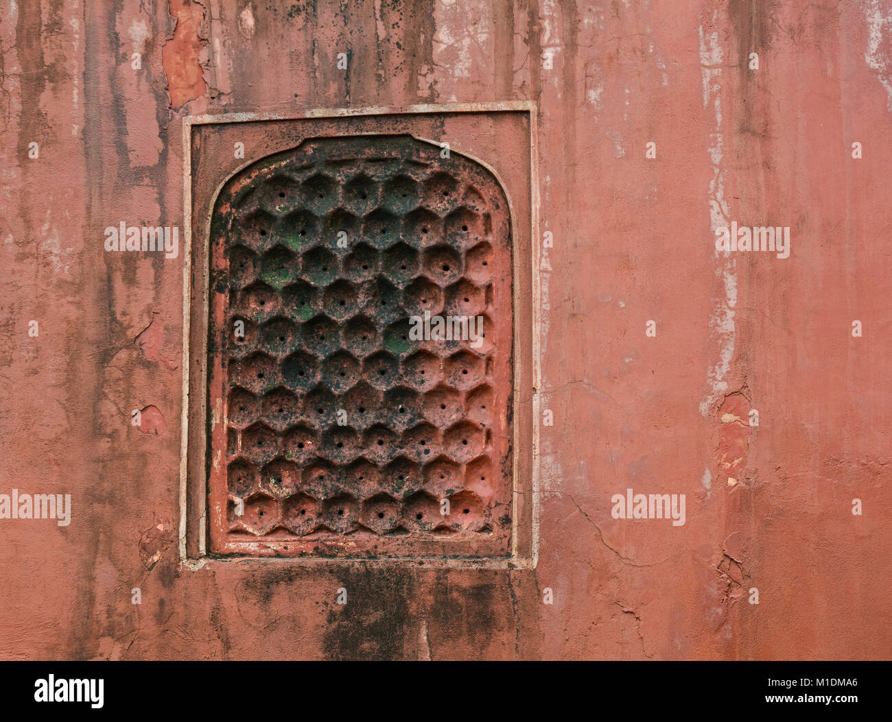 Red sand stone texture pattern on surface of the wall of ancient palace ...