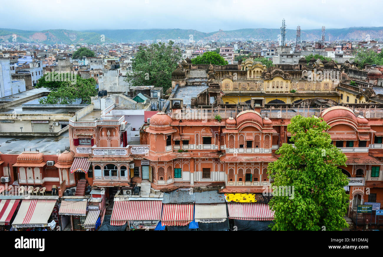 Jaipur, India - Jul 27, 2015. Aerial view of business district in ...