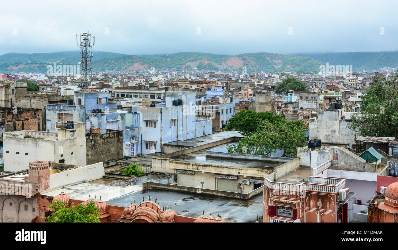 Jaipur, India - Jul 27, 2015. Aerial view of Jaipur, India. Jaipur is ...