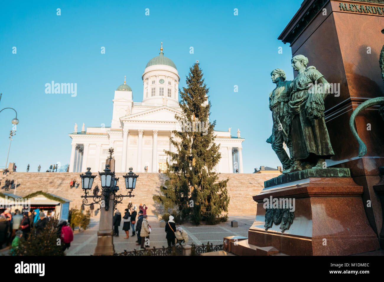 Helsinki, Finland. Christmas Tree On Senate Square With Famous Lutheran ...