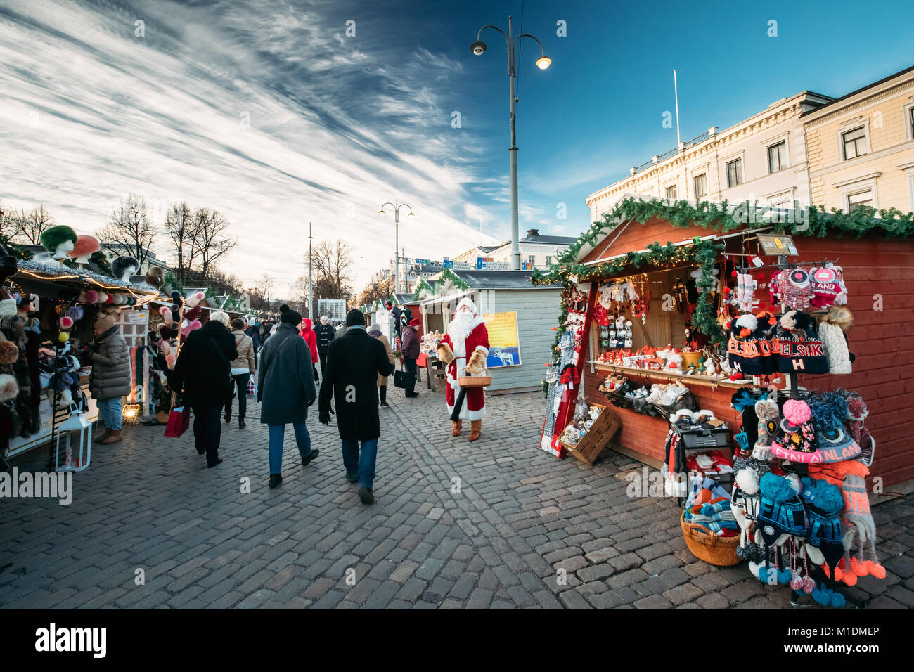Helsinki, Finland - December 10, 2016: Santa Claus Giving Candy At ...