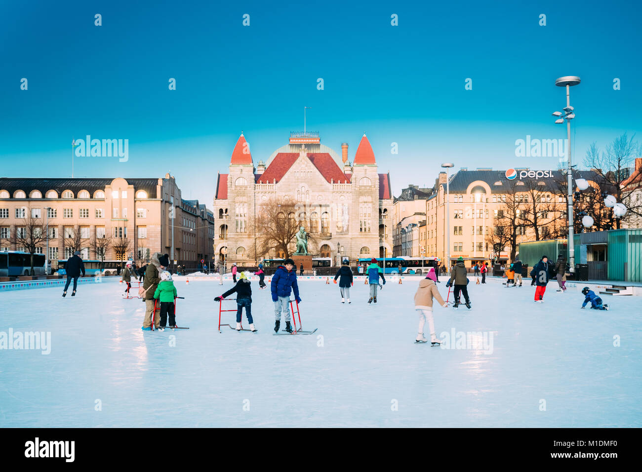 Helsinki, Finland - December 10, 2016: Children Skating On Rink On ...