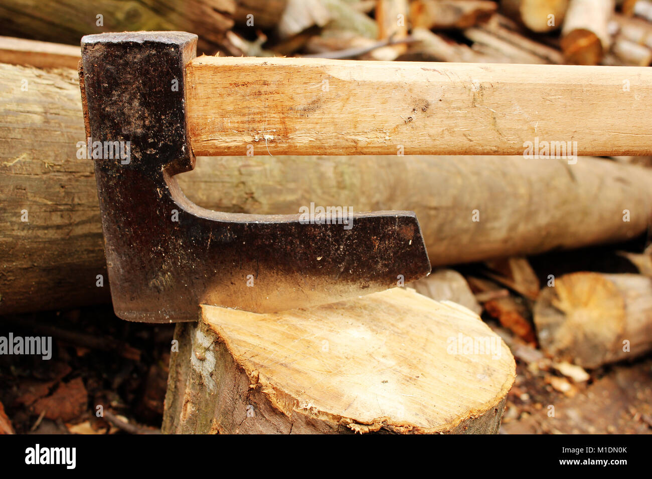 Axe in log Stock Photo - Alamy