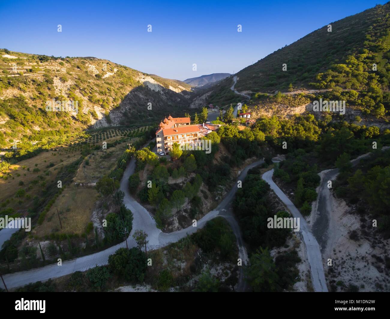 Aerial bird's eye view of christian greek orthodox Holy Monastery of ...