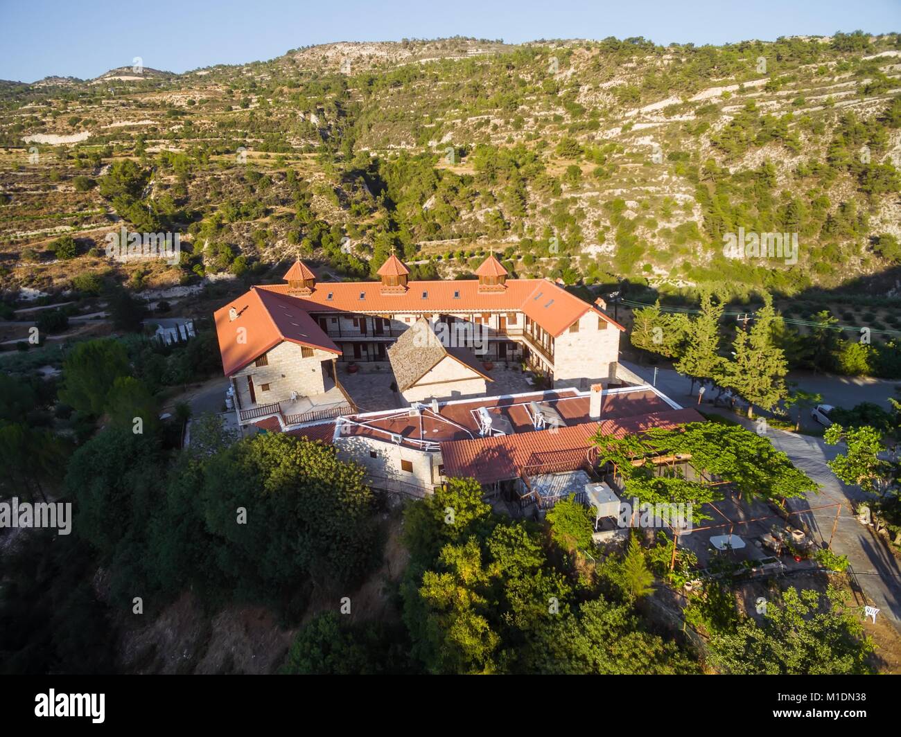 Aerial bird's eye view of christian greek orthodox Holy Monastery of ...