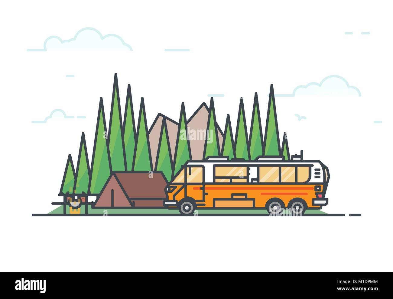 Camping scene tent fire Cut Out Stock Images & Pictures - Alamy