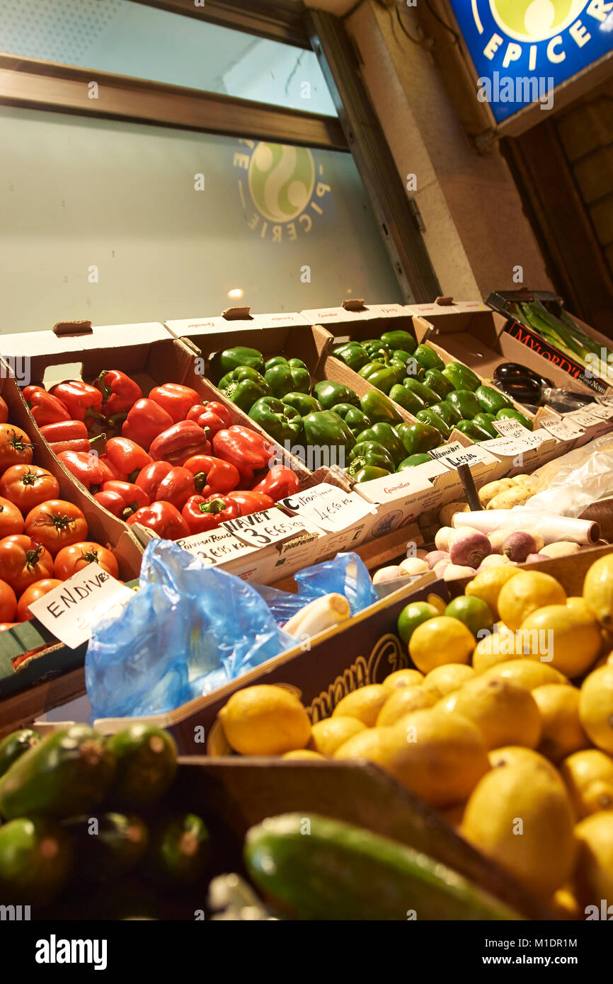 fruit and vegetables for sale from a grocery store in paris france at ...