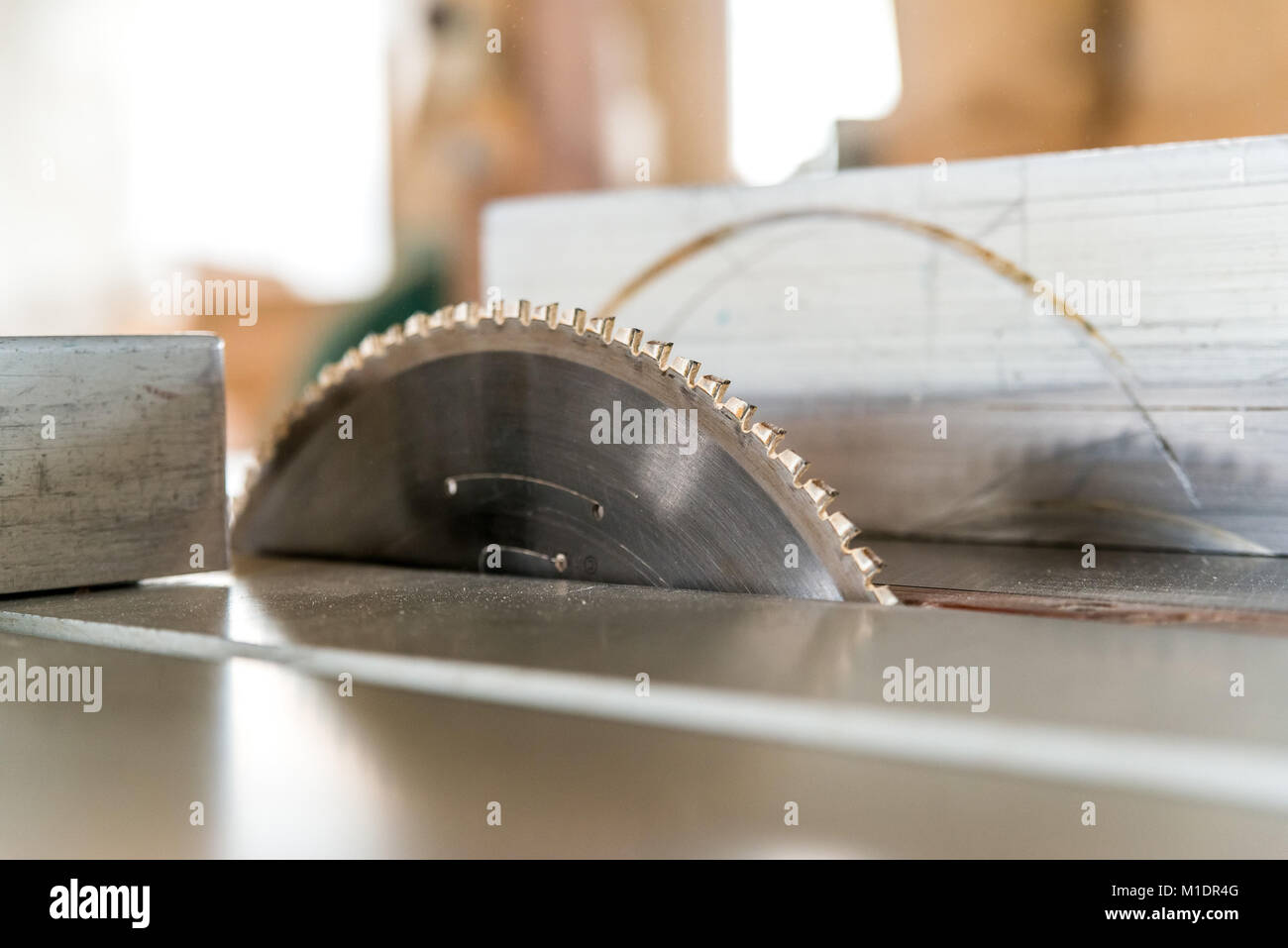 Circular saw cuts wood close up Stock Photo - Alamy