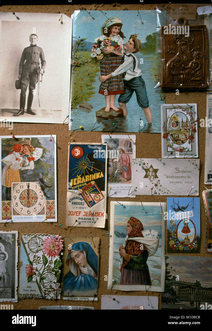Post cards on an antique store display in Prague Stock Photo - Alamy