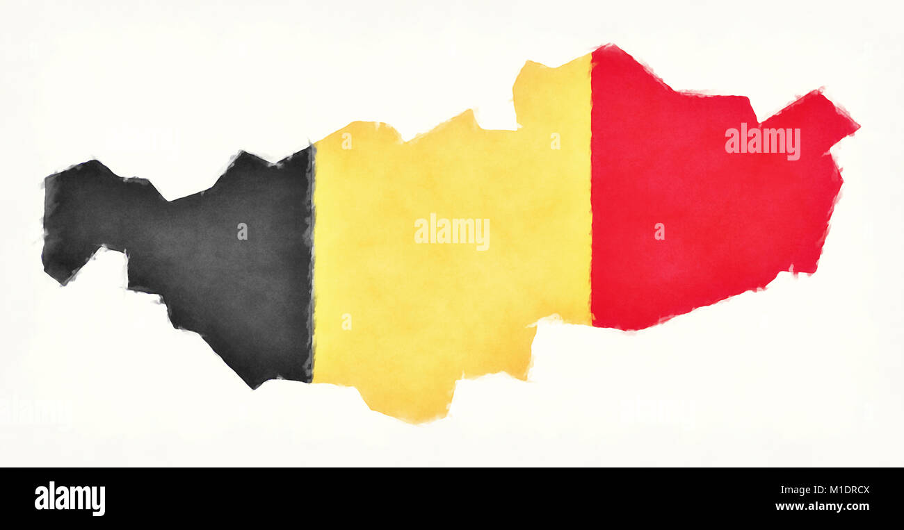 Walloon Brabant watercolor map with Belgian national flag in front of a ...