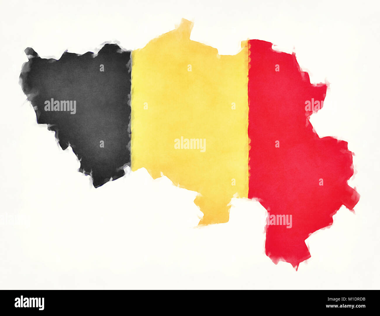 Liege watercolor map with Belgian national flag in front of a white ...