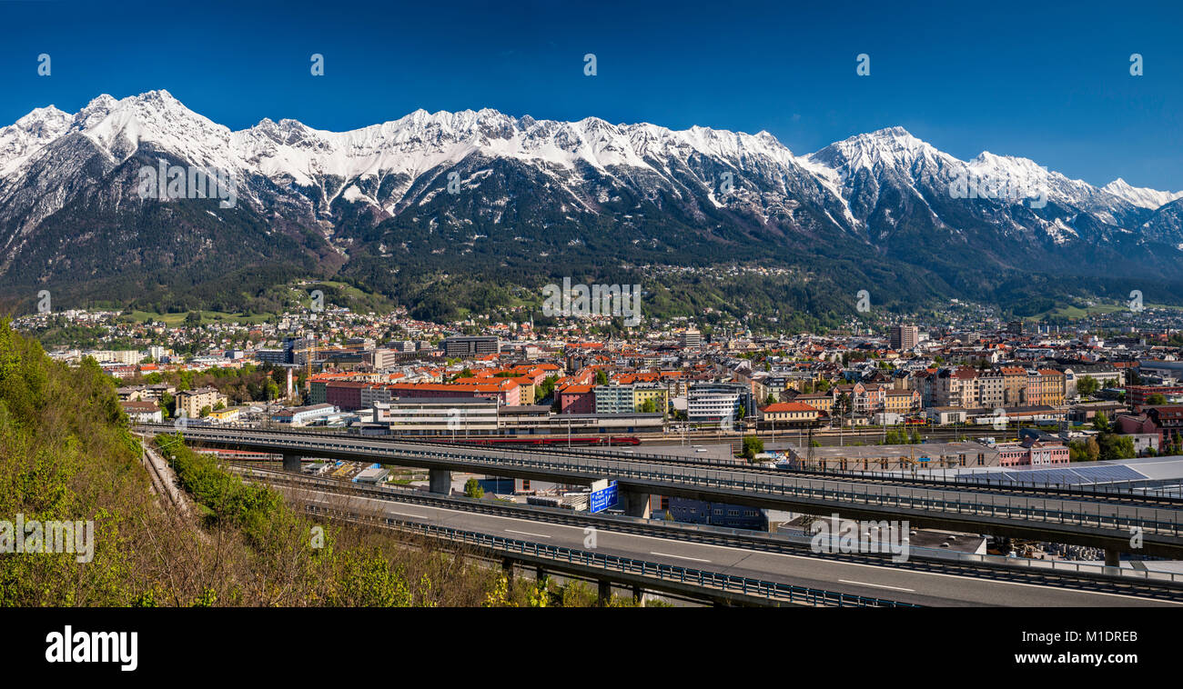 Nordkette massif, covered with snow in late April, over Innsbruck ...