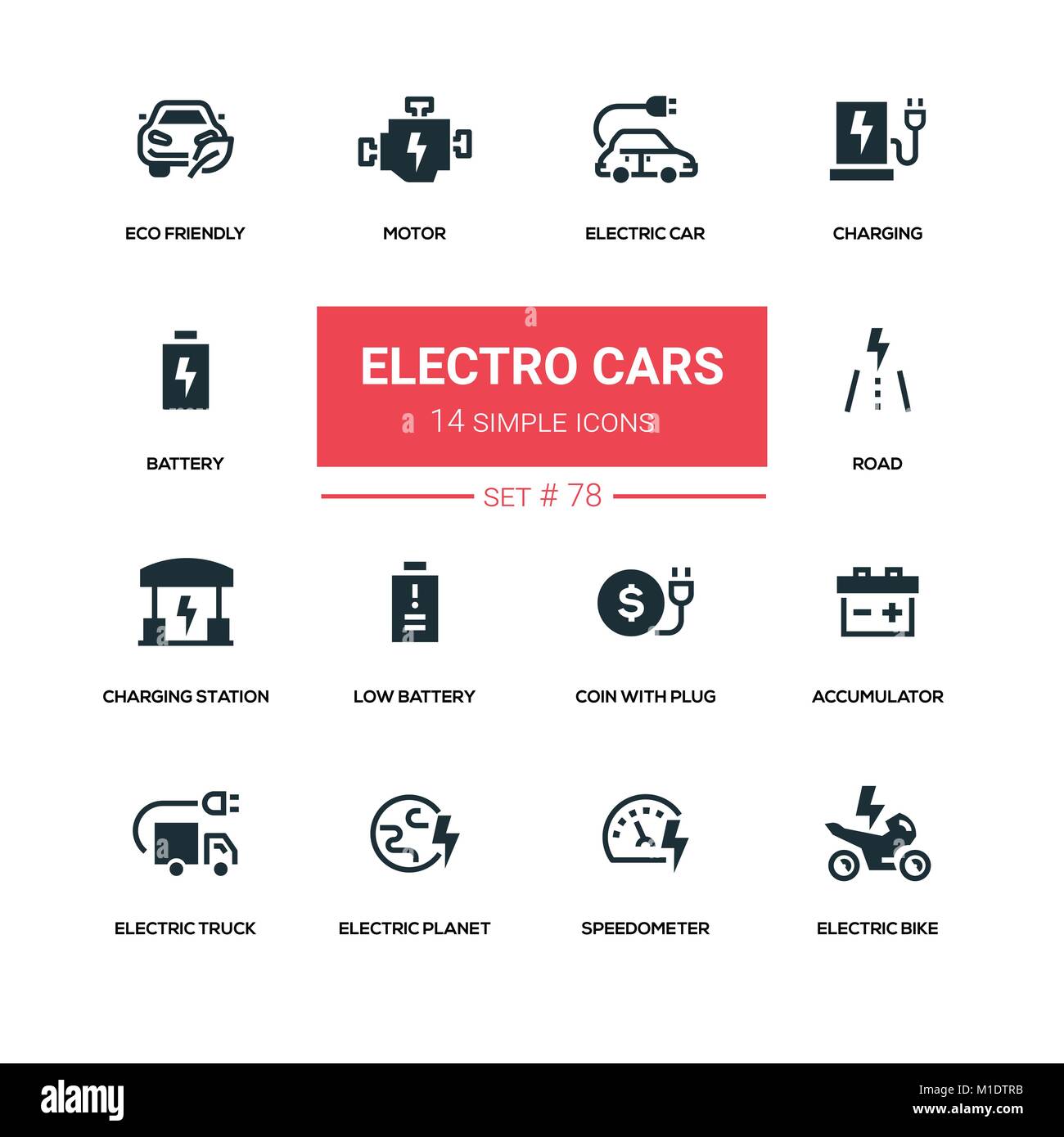 Electro cars - line design silhouette icons set Stock Vector Image ...