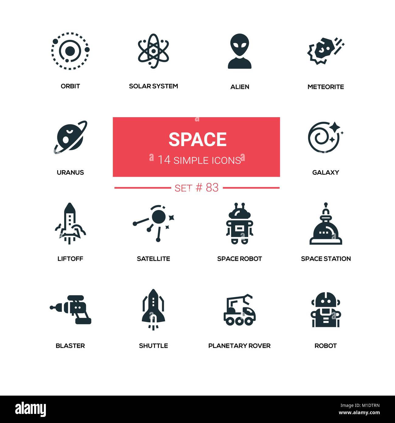 Space concept - line design silhouette icons set Stock Vector Image ...