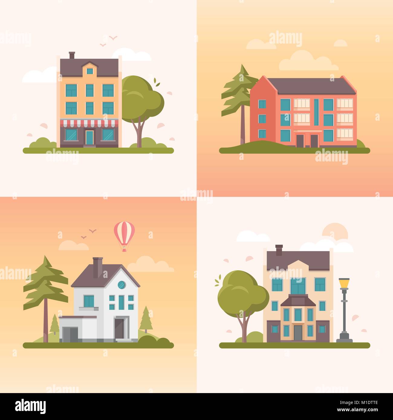 Nice buildings - set of modern flat design style vector illustrations ...