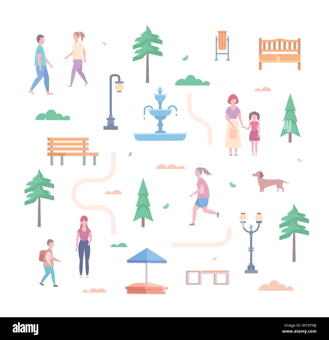 City park elements - set of modern flat design style objects Stock ...