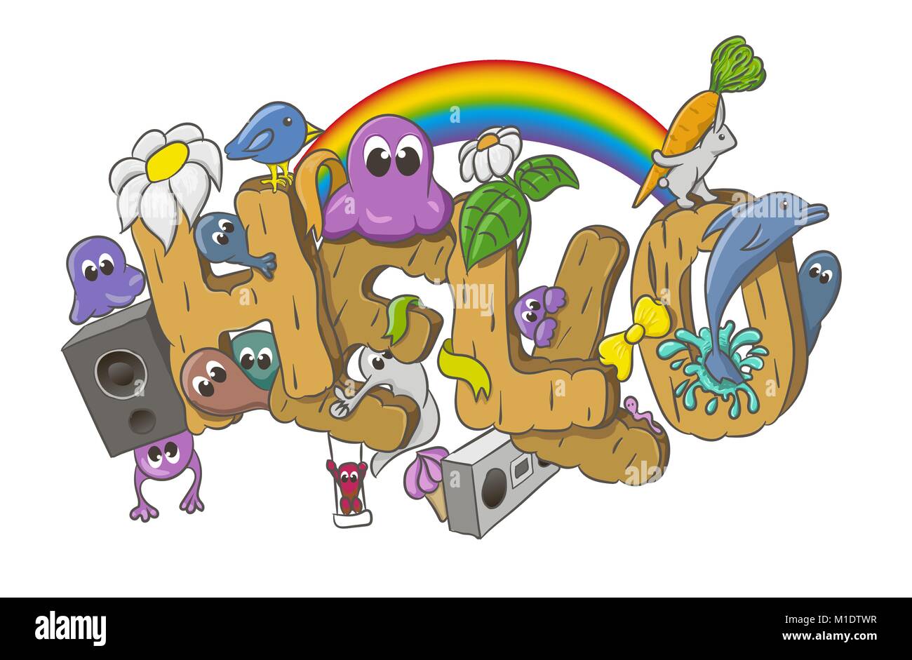 Cartoon style Hello word with cute monsters Stock Vector Image & Art ...