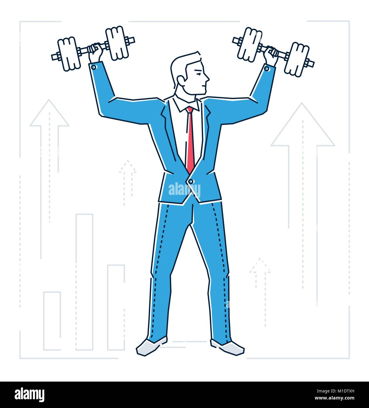 Businessman lifting bars - line design style isolated illustration ...