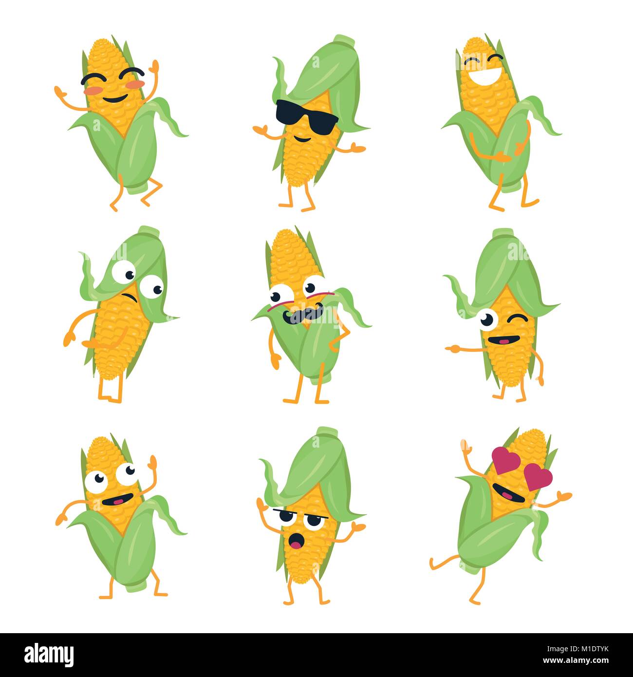 Funny corn - vector isolated cartoon emoticons Stock Vector Image & Art ...