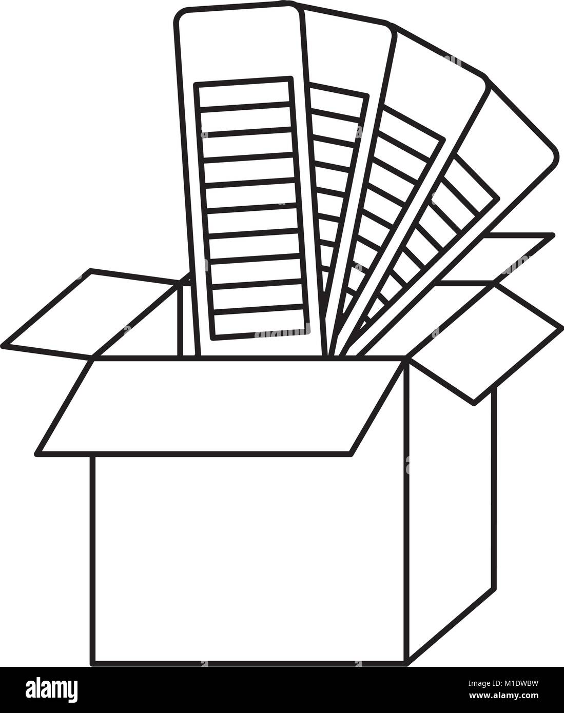 cardboard box and color palette guide in black contour Stock Vector ...