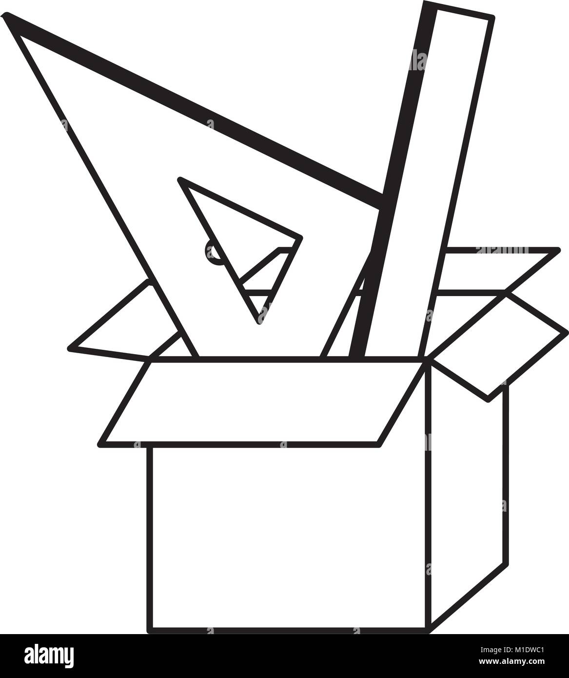 cardboard box and rulers set in black contour Stock Vector Image & Art ...