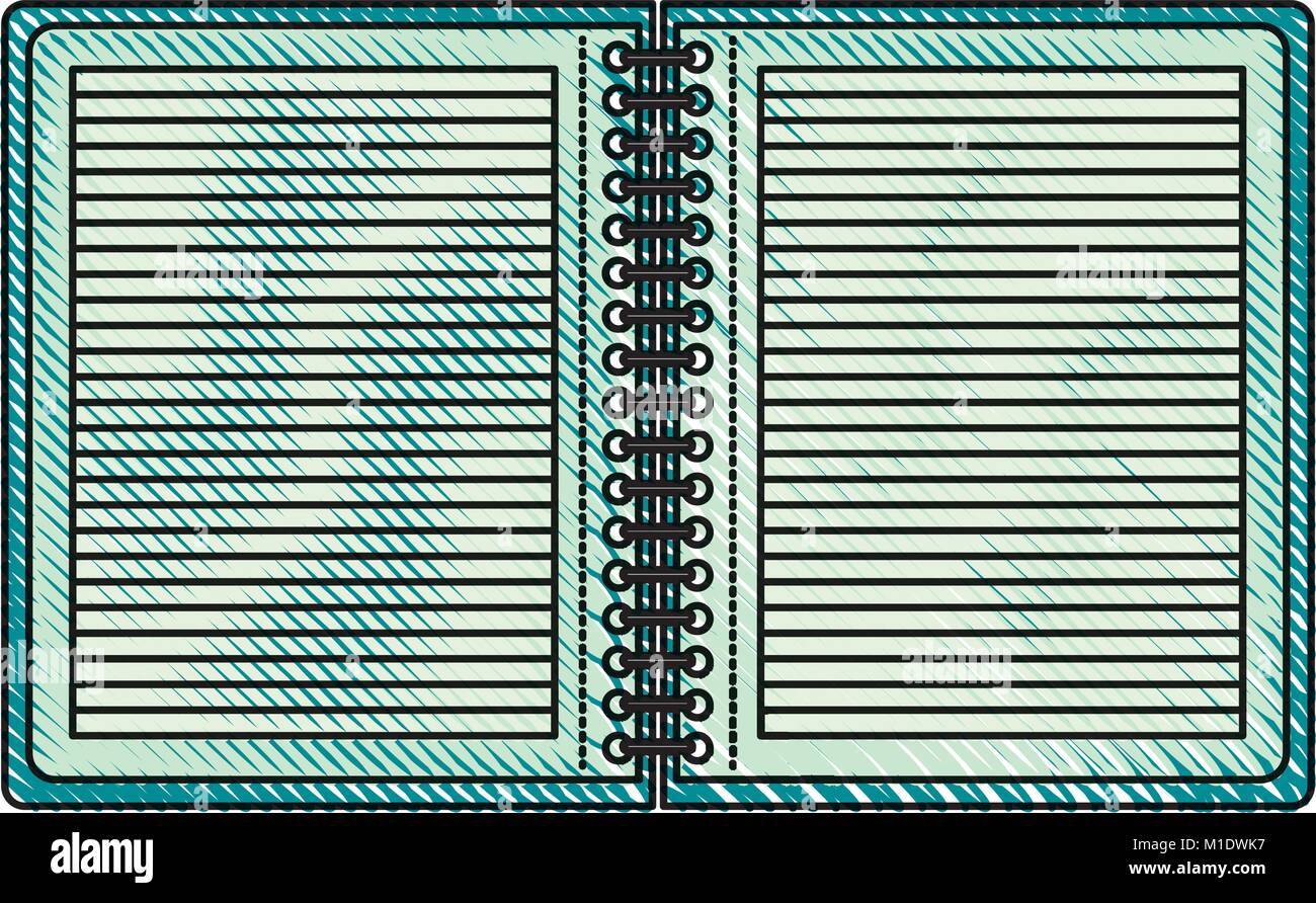 notebook opened with horizontal lines and metal spiral in colored ...
