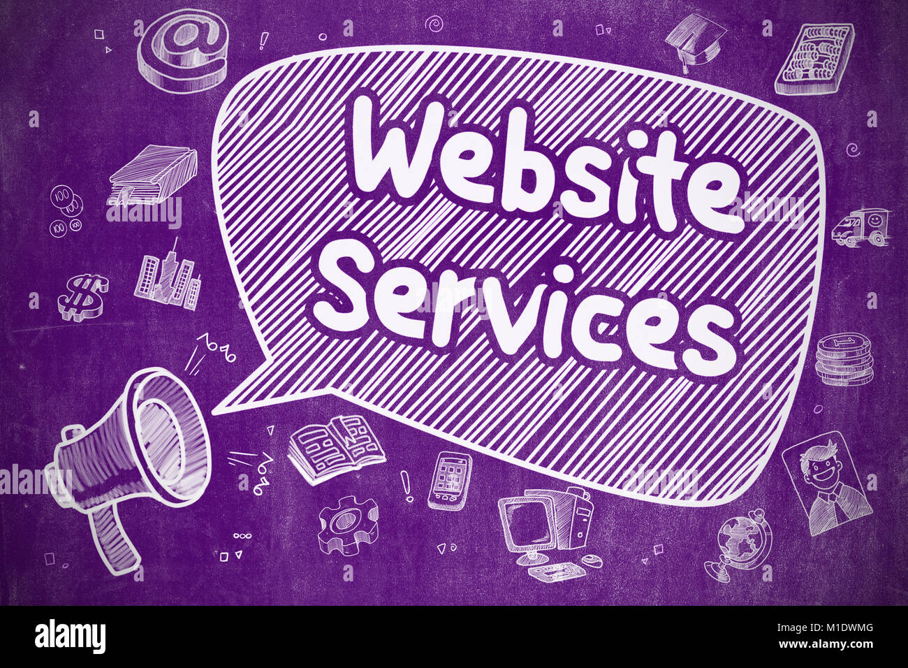 Website Services - Doodle Illustration on Purple Chalkboard Stock Photo ...