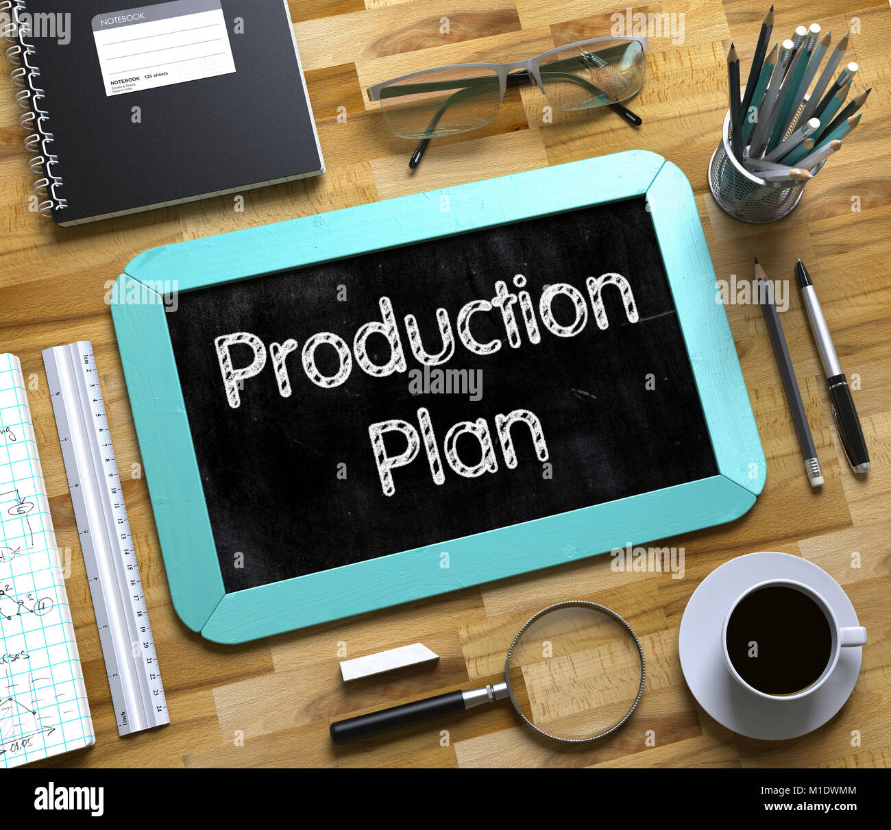Production Plan Handwritten on Small Chalkboard. 3d Stock Photo - Alamy