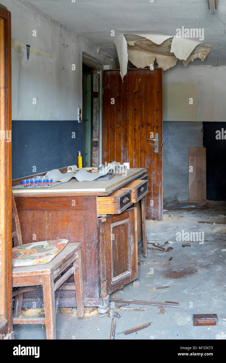 EISENBERG Germany- July 17, Abandoned office with dusty desk in ...