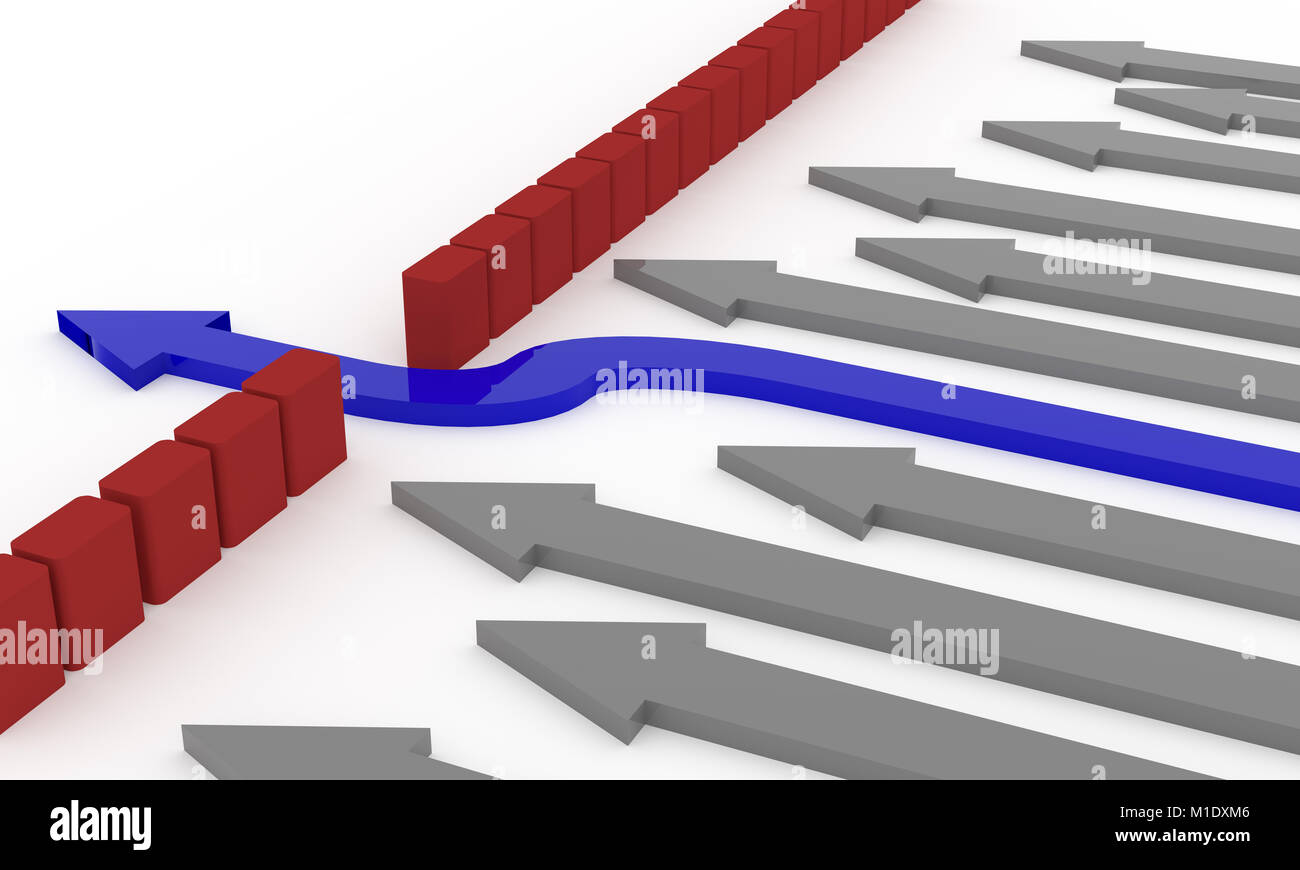 Blue rising arrow on a white background, upswing concept, 3d rendering ...