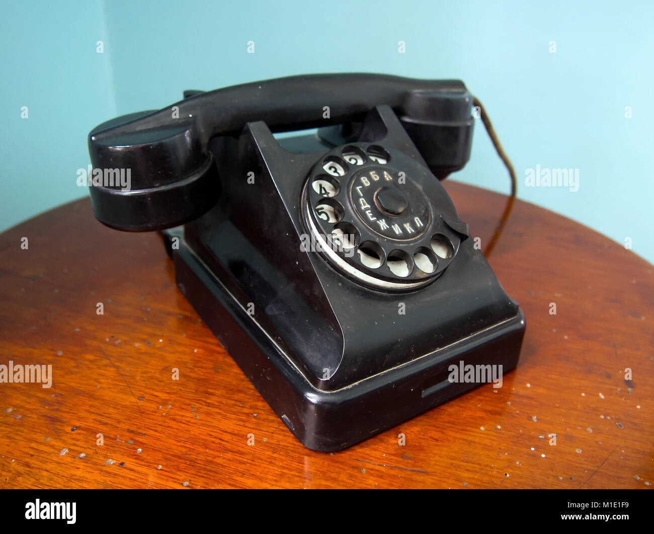 Old Soviet phone "Bagta-50" stands on a wooden table Stock Photo - Alamy