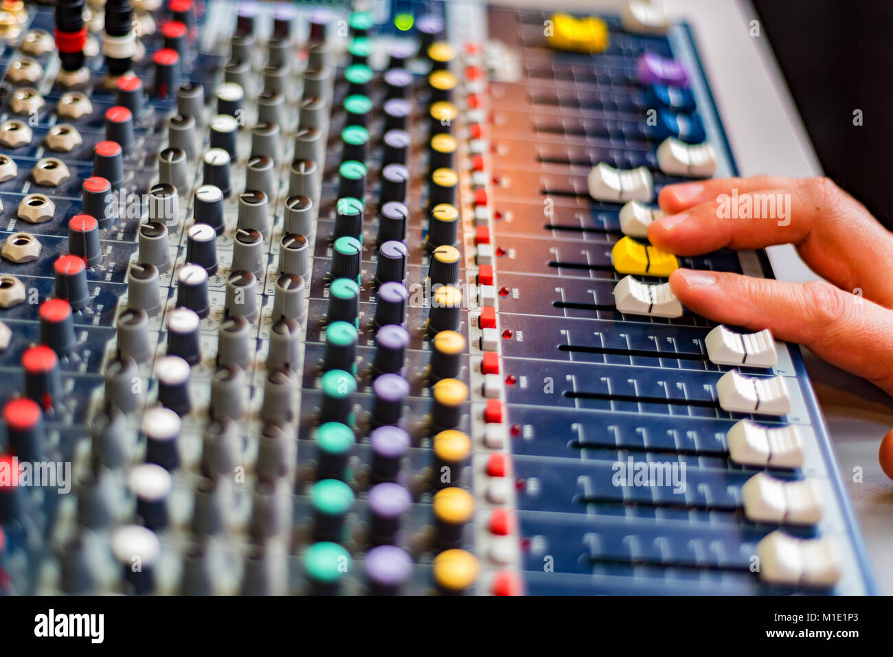 Close-up of DJ's audio mixing console Stock Photo - Alamy