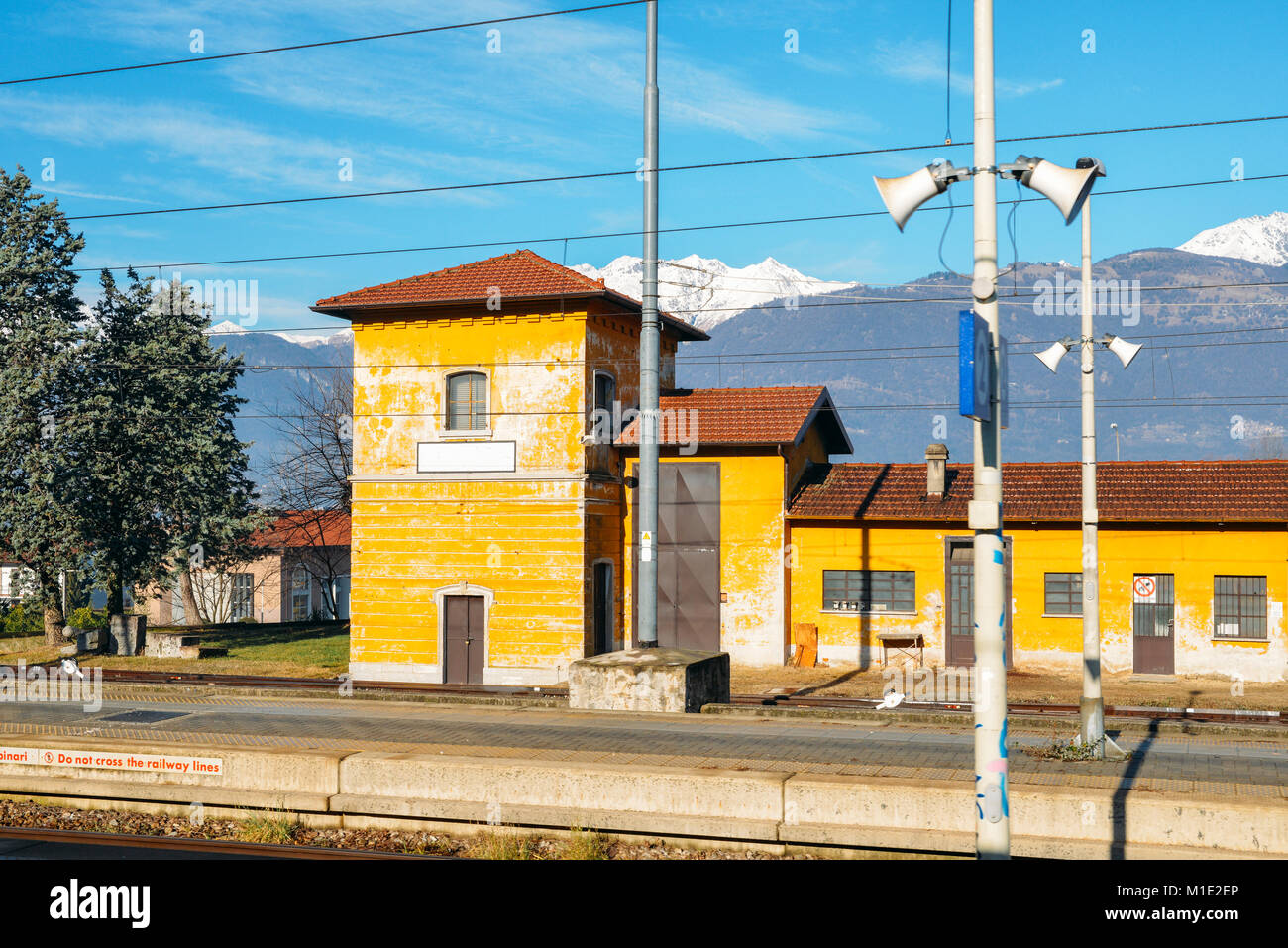 View from outside window of train at small train station and majestic ...