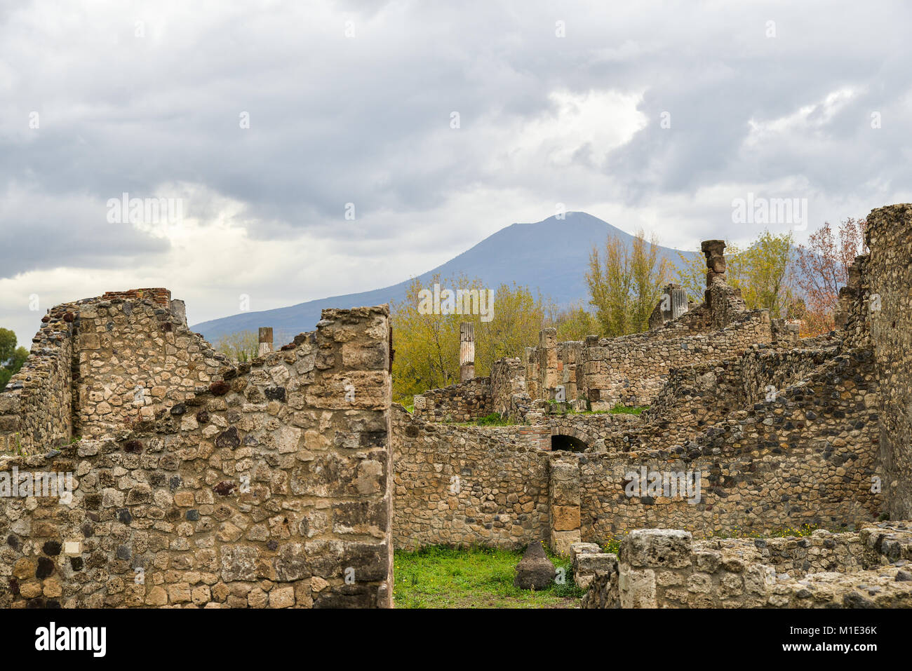 Ruins of ancient city of Pompeii, destroyed by volcano Mount Vesuvius ...
