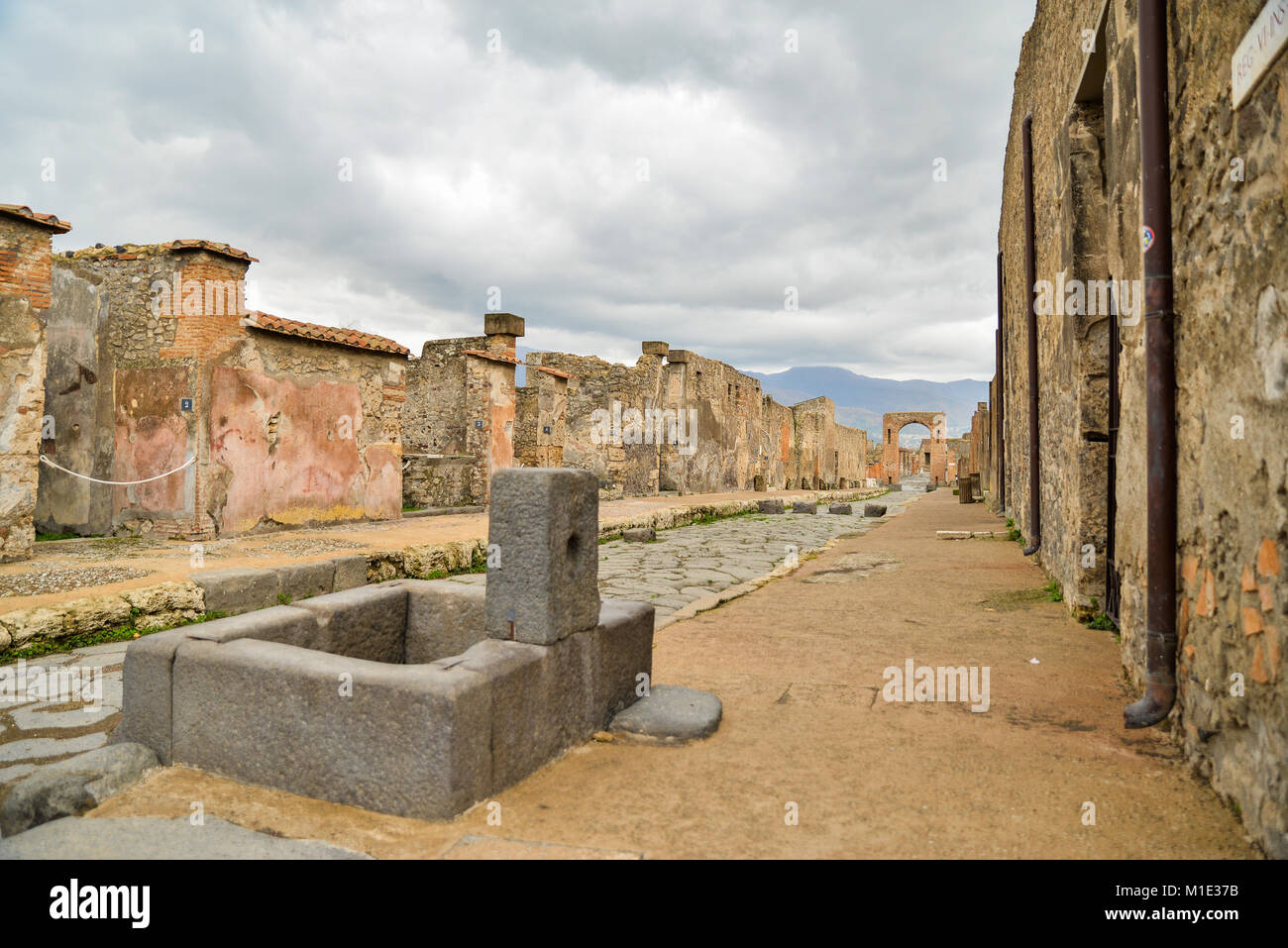 Ruins of ancient city of Pompeii, destroyed by volcano Mount Vesuvius ...