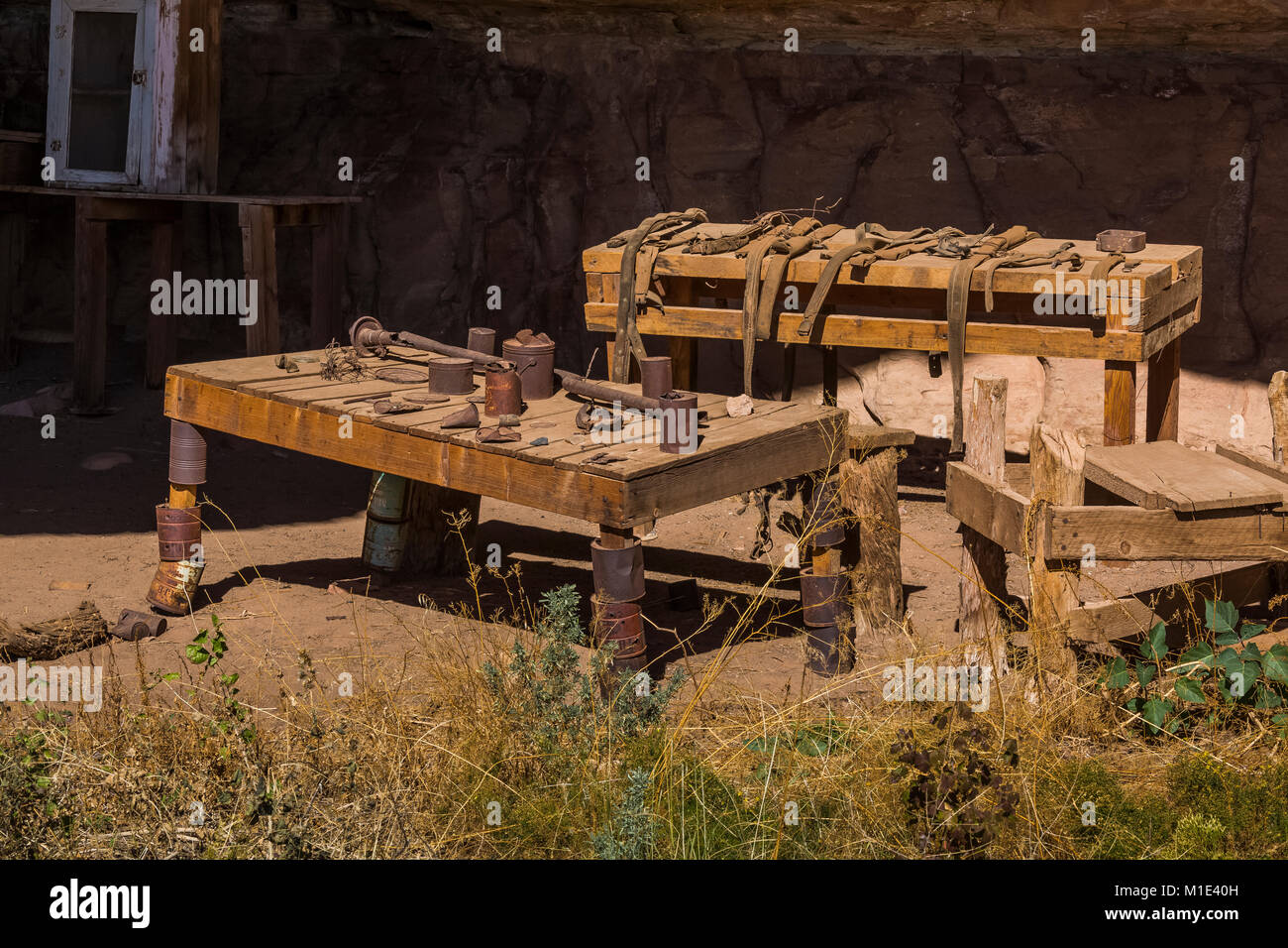 Furnishings for old cowboy camp, used until 1975, along the Cave Spring ...