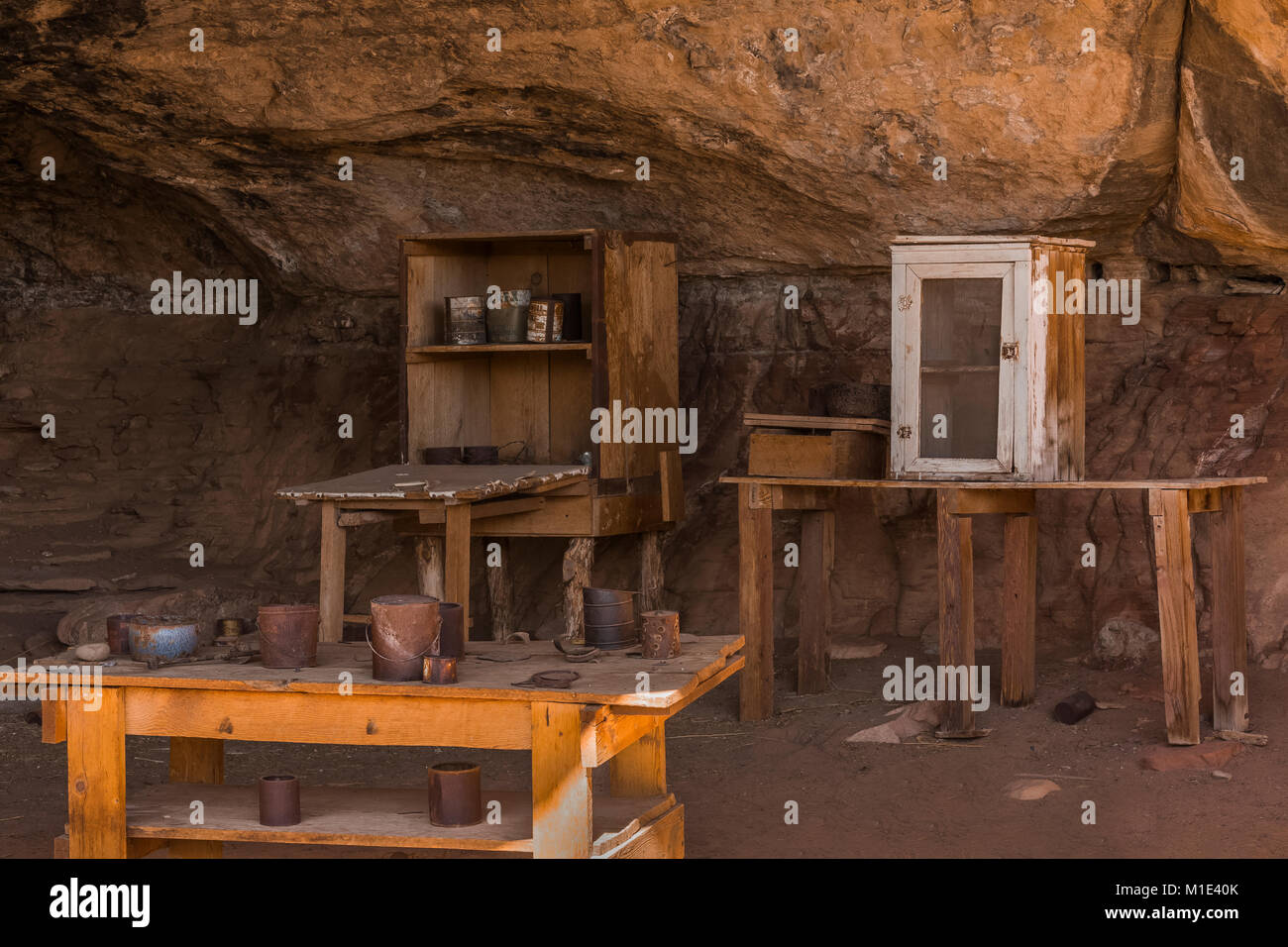 Furnishings for old cowboy camp, used until 1975, along the Cave Spring ...