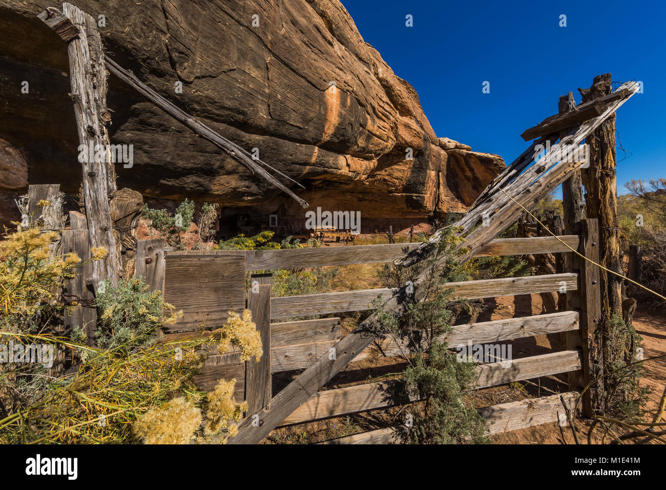 Gate and fence for old cowboy camp, used until 1975, along the Cave ...