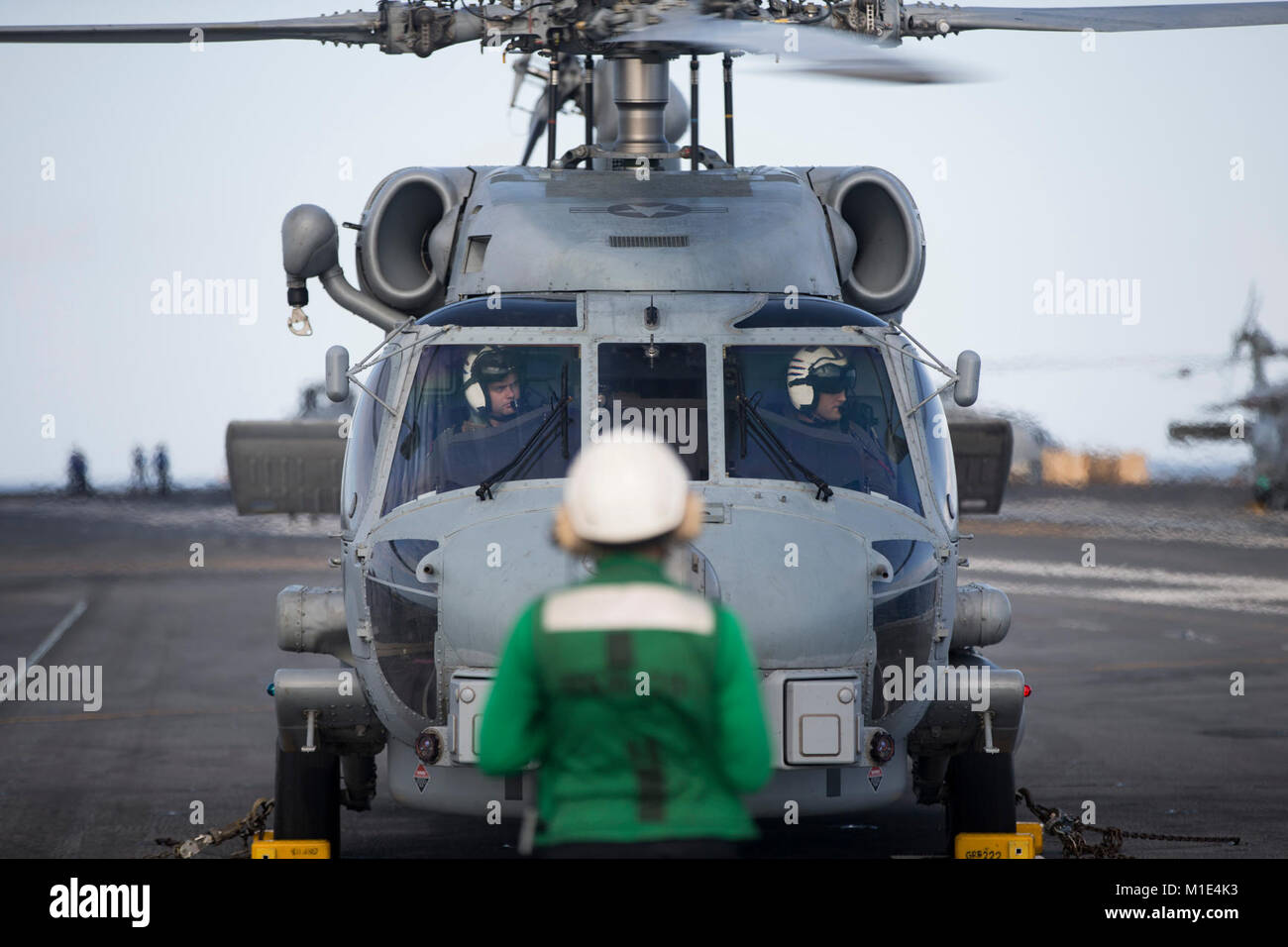 ATLANTIC OCEAN (Oct. 4, 2017) -- An MH-60R Sea Hawk helicopter assigned ...